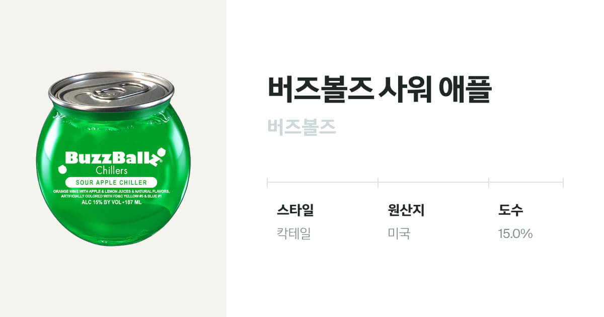 버즈볼즈 사워 애플 - 기타 187mL(Buzzballz Sour Apple) - 벨루가